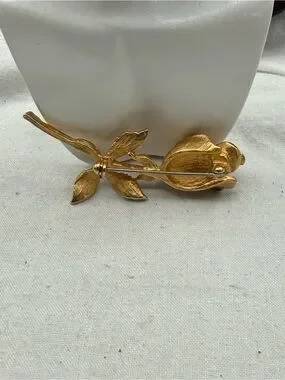 Vintage | Jewelry | Vintage Rose Brooch 95s Goldtone Flower Pin Floral ...